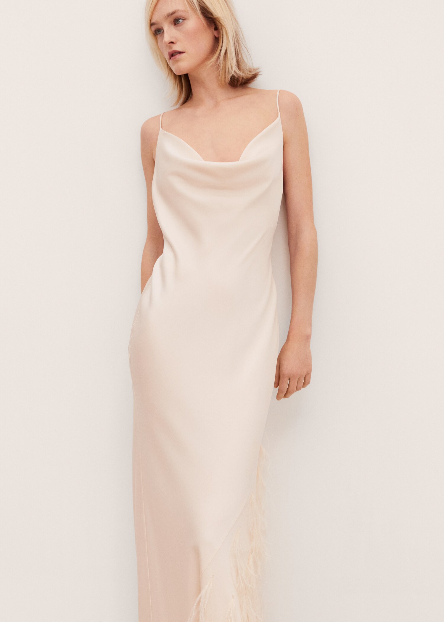 Slip dress with feather detail - Women | MANGO USA