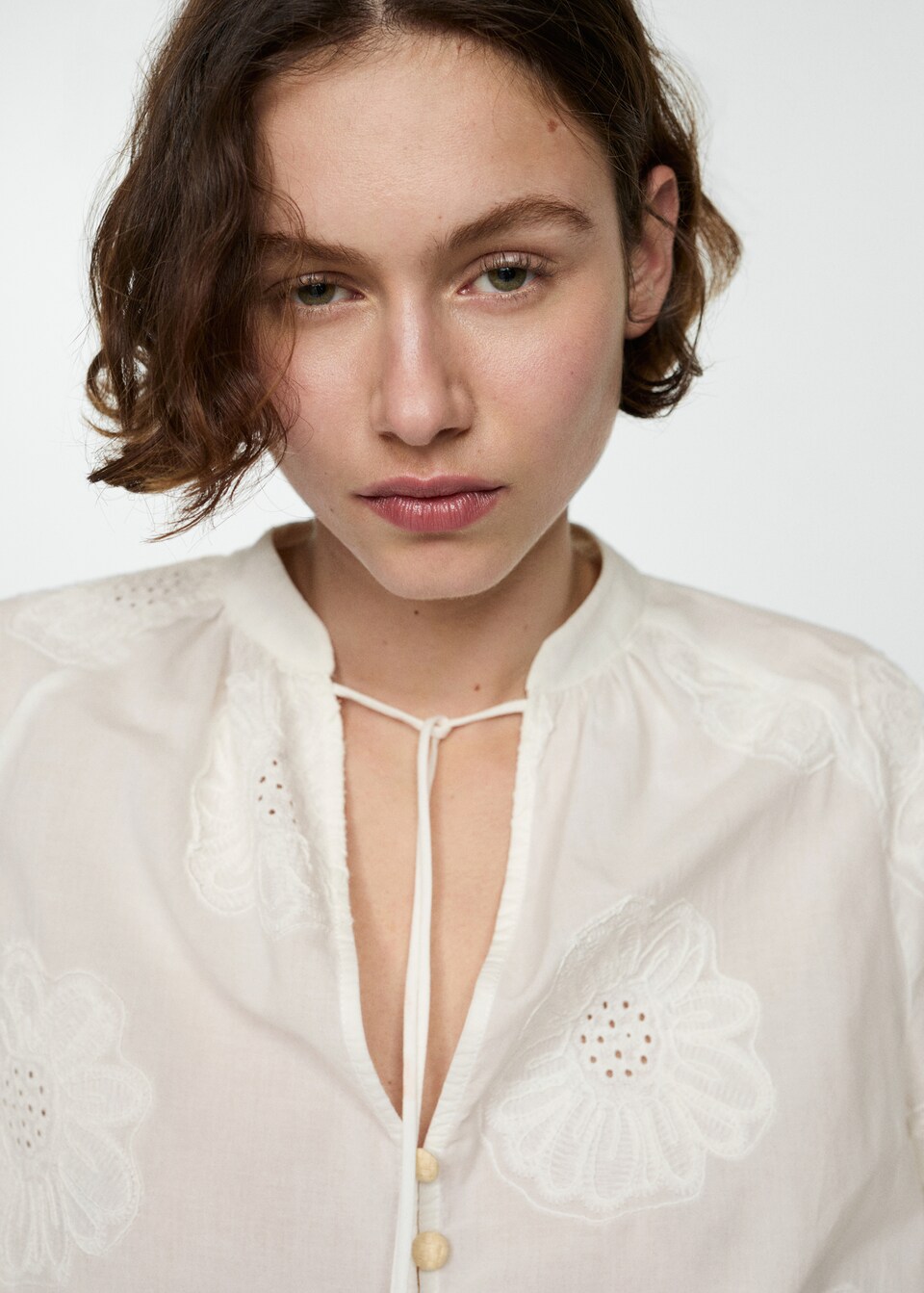 Floral embroidered blouse with bow - Woman | MANGO USA