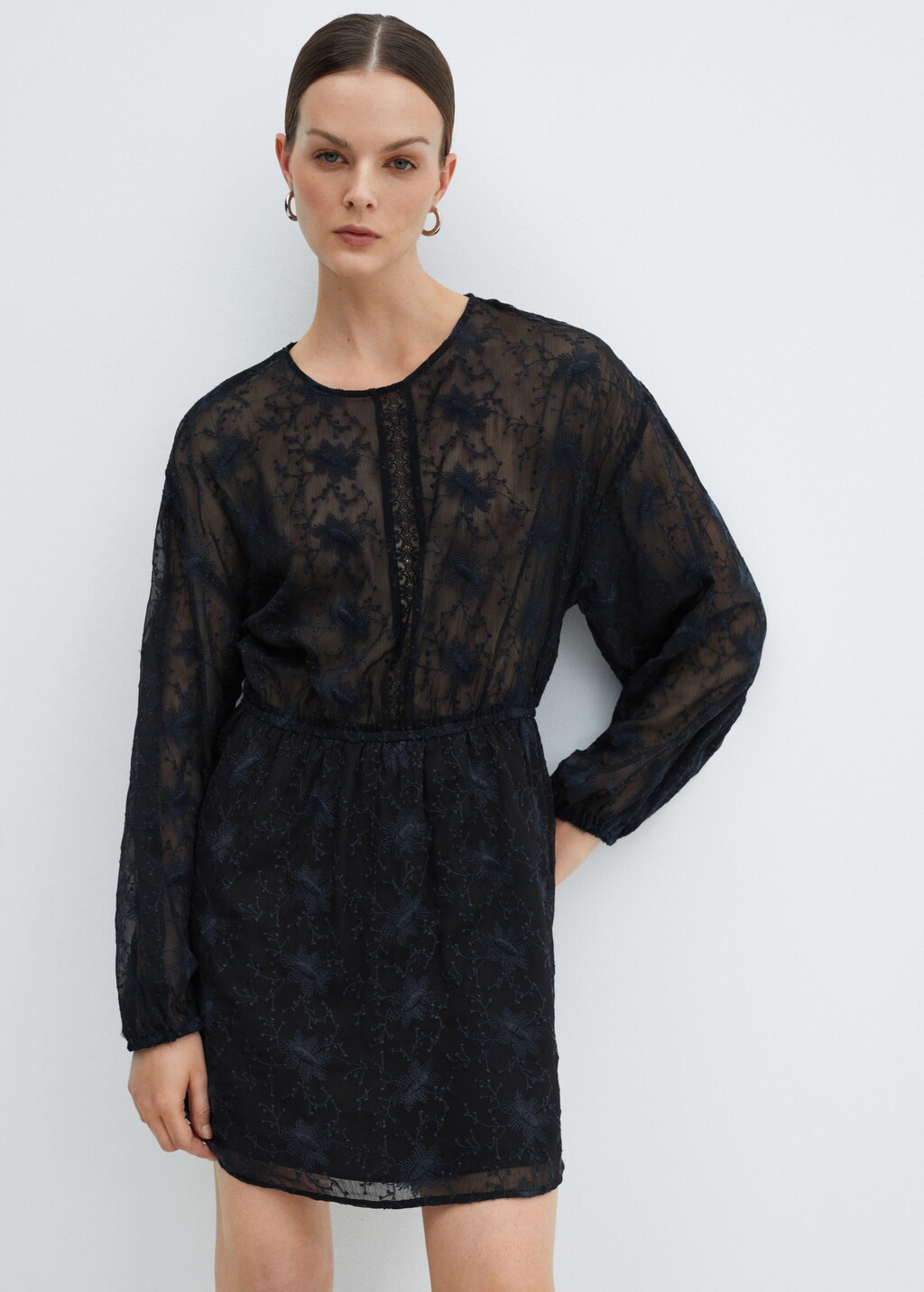 Puff-sleeved embroidered dress - Woman | MANGO Sri Lanka