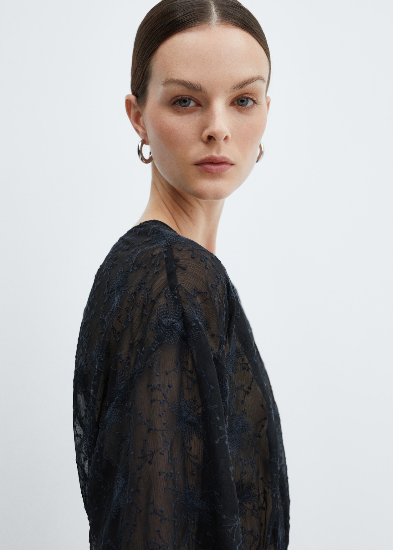 Puff Sleeved Embroidered Dress Woman Mango Usa