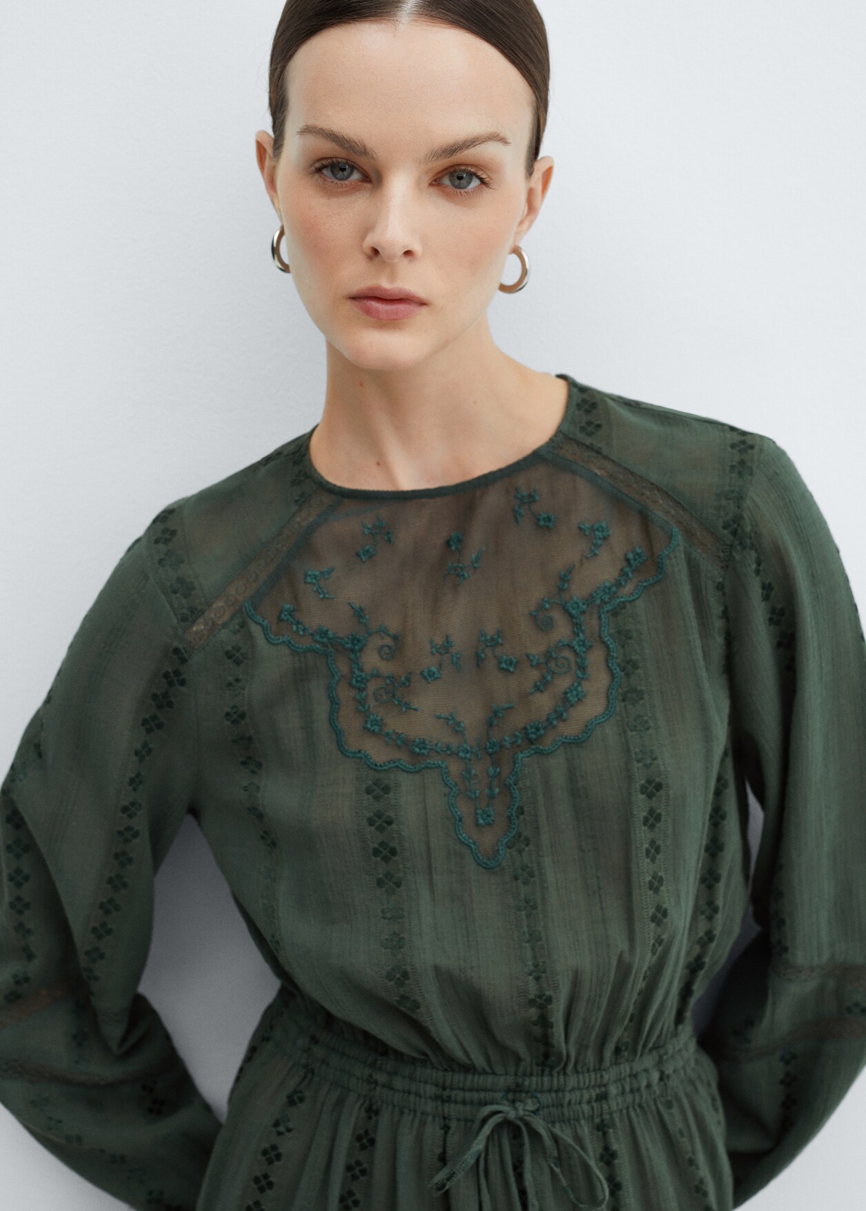 Puff-sleeved embroidered dress - Woman | MANGO USA