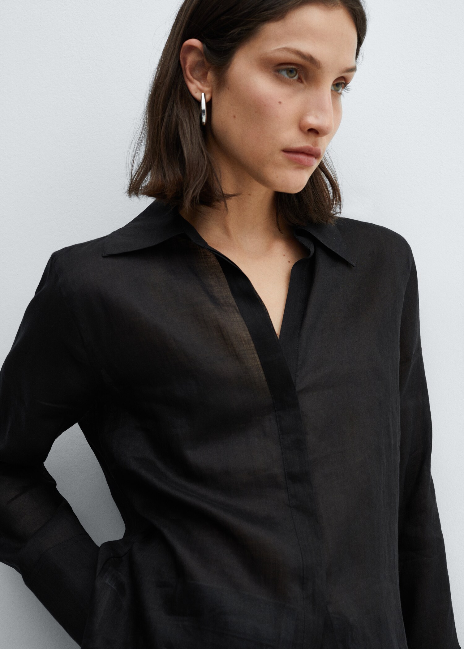 Ramie shirt with hidden buttons - Woman | MANGO USA