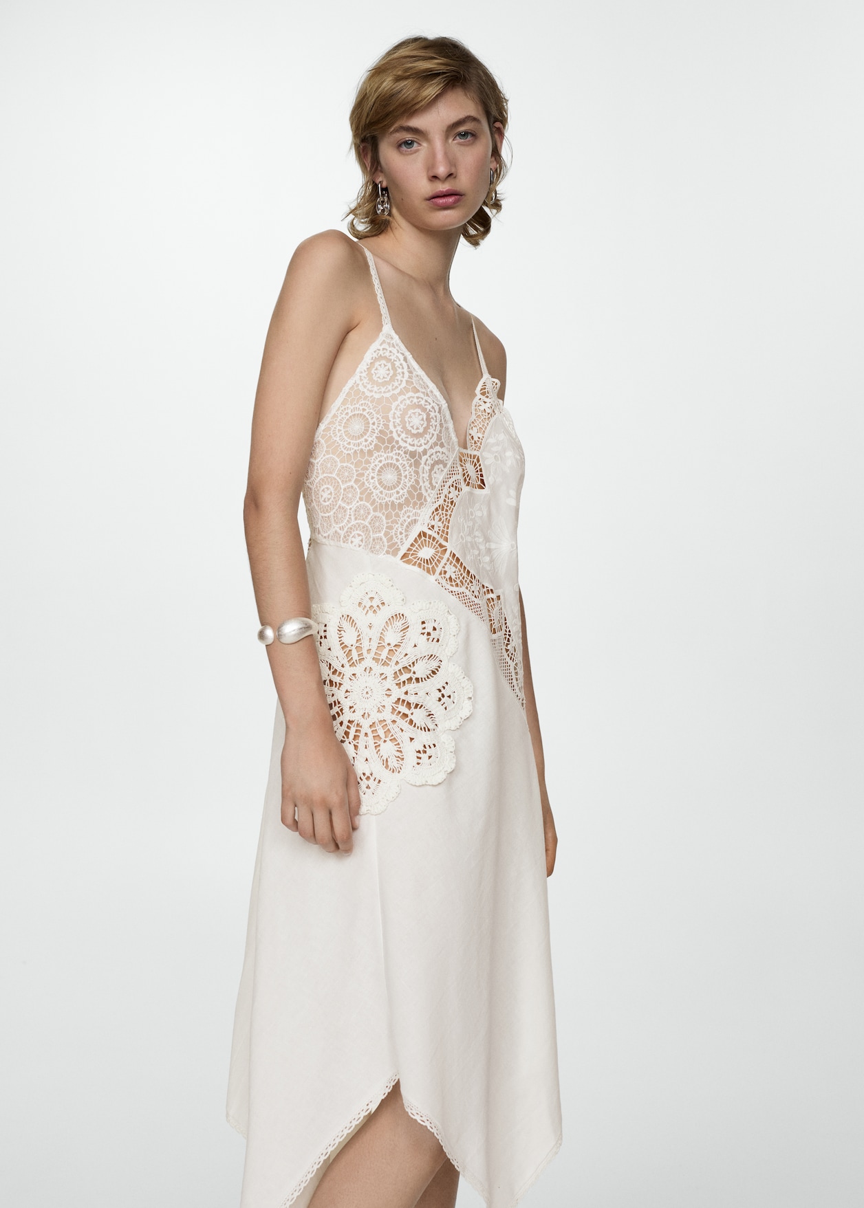 Asymmetrical Dress With Embroidered Panels Woman Mango Usa