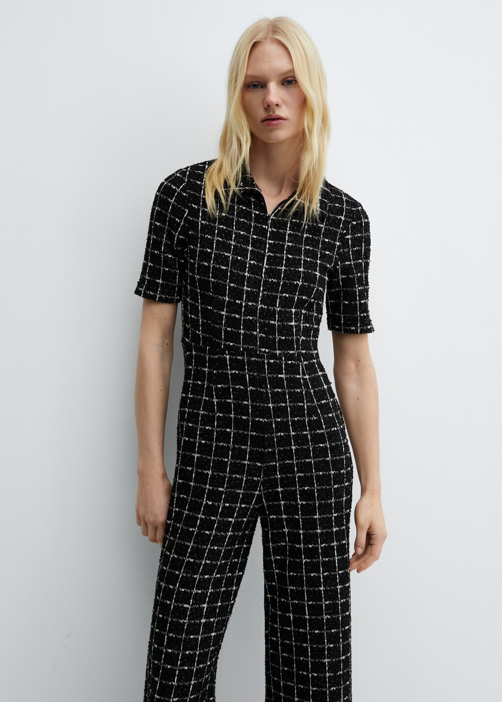 Short-sleeved tweed jumpsuit - Woman | MANGO Malawi