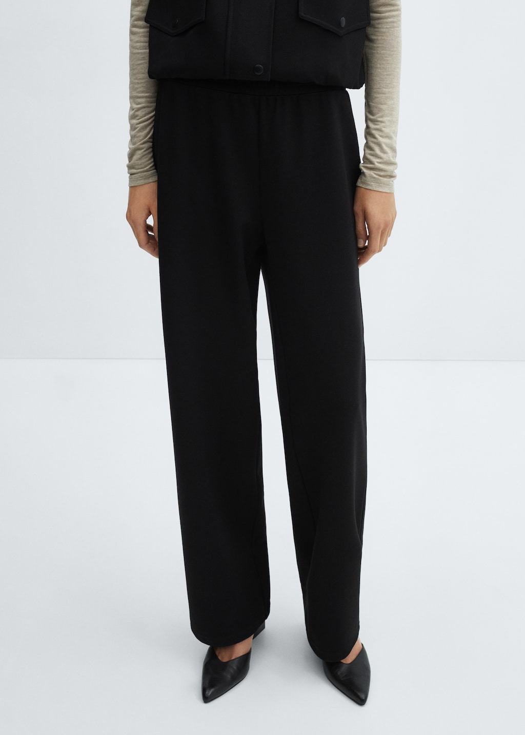 Elastic-waist straight trousers