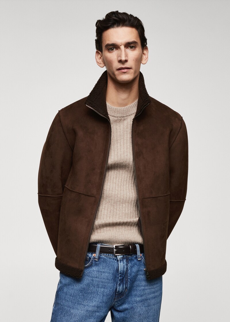Shearling-lined leather-effect jacket - Man | MANGO USA