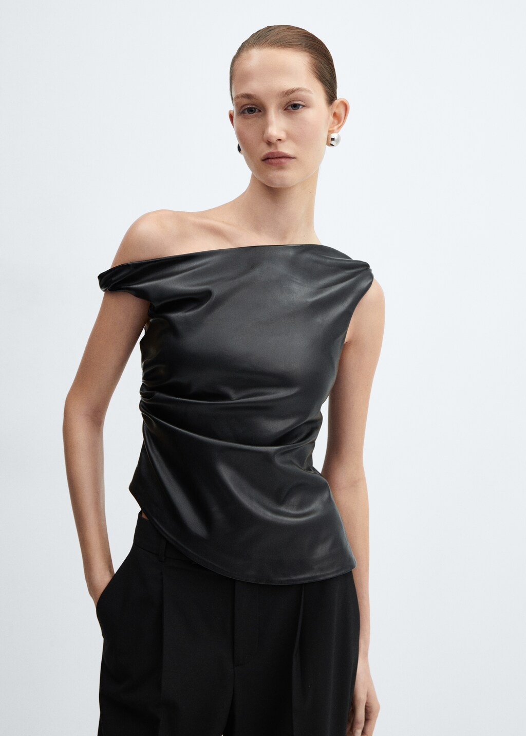 Leather-effect top - Woman | MANGO USA