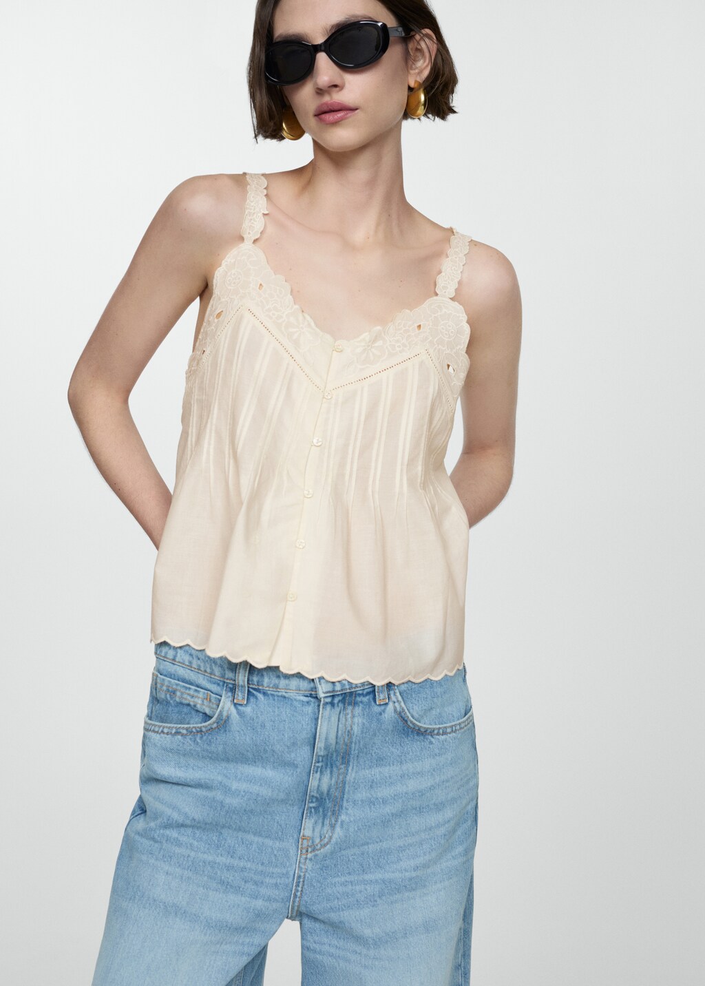 Embroidered strap top - Woman | MANGO USA