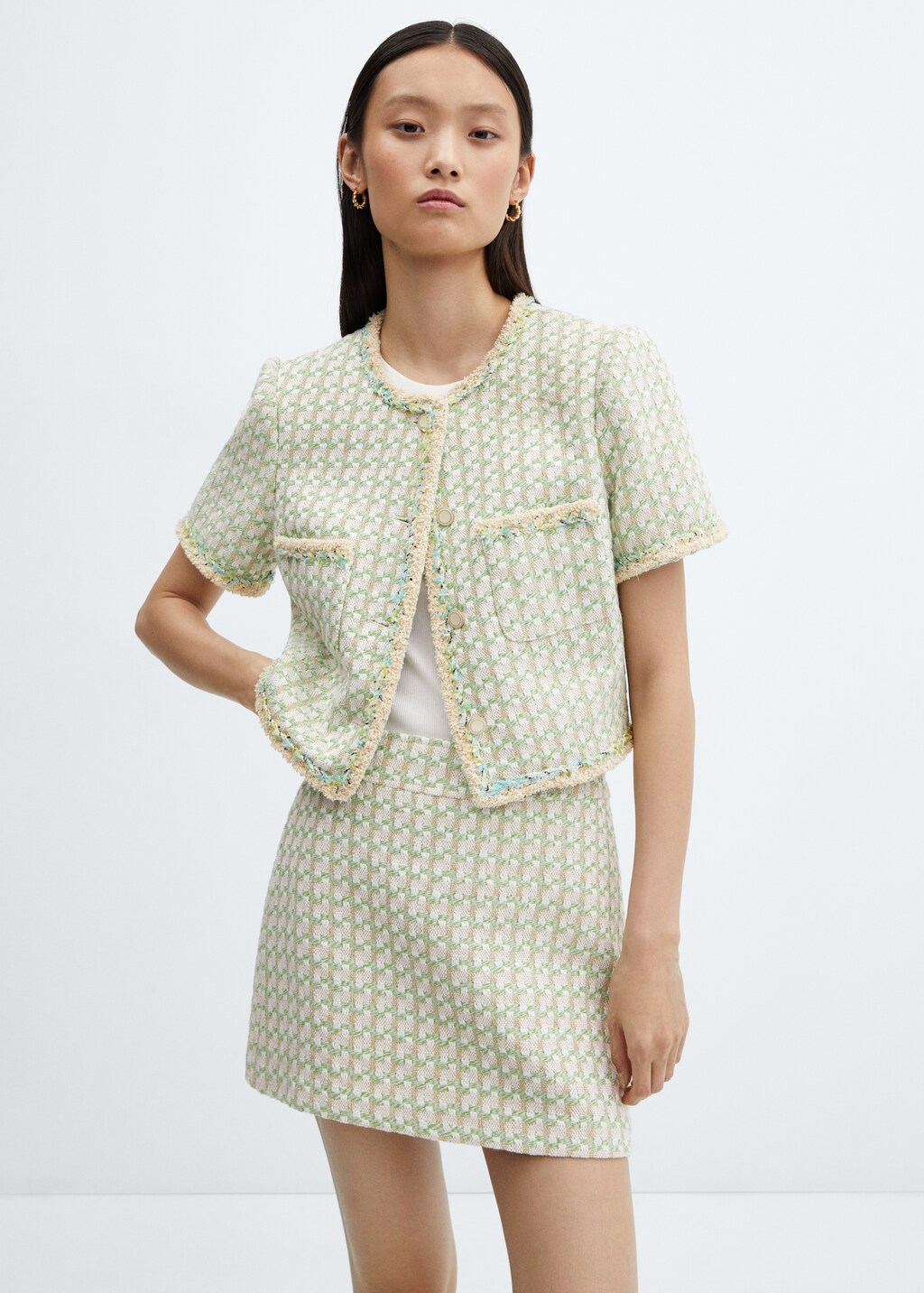 Short sleeve tweed jacket