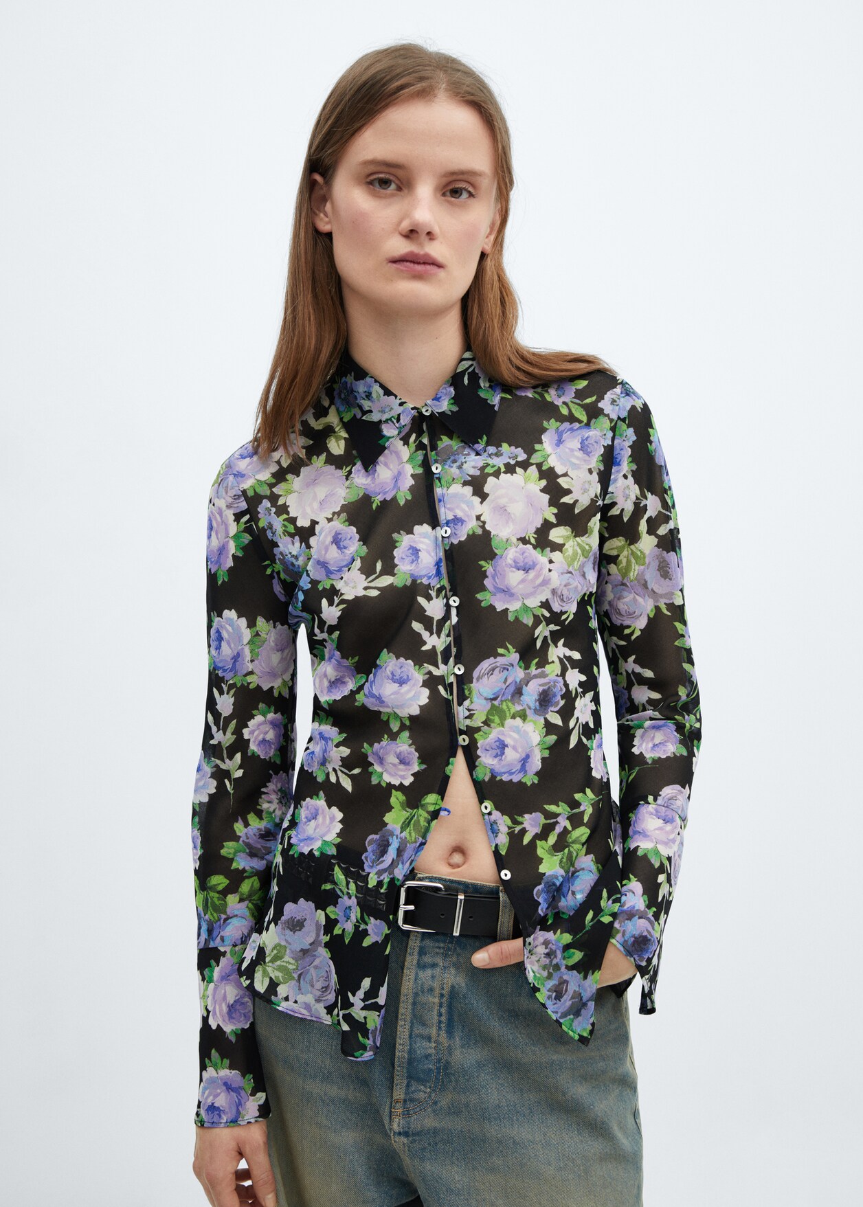 Semi-transparent printed shirt - Woman | MANGO USA