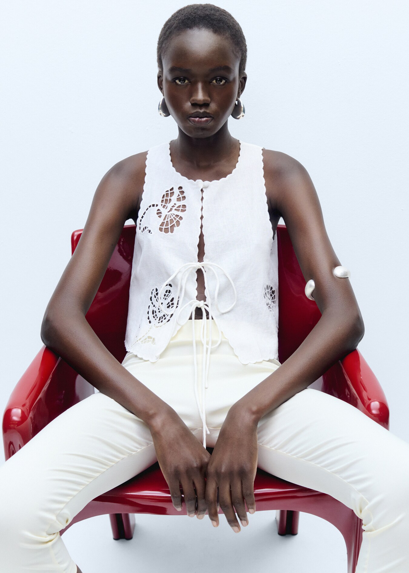 Openwork Detail Linen Top
