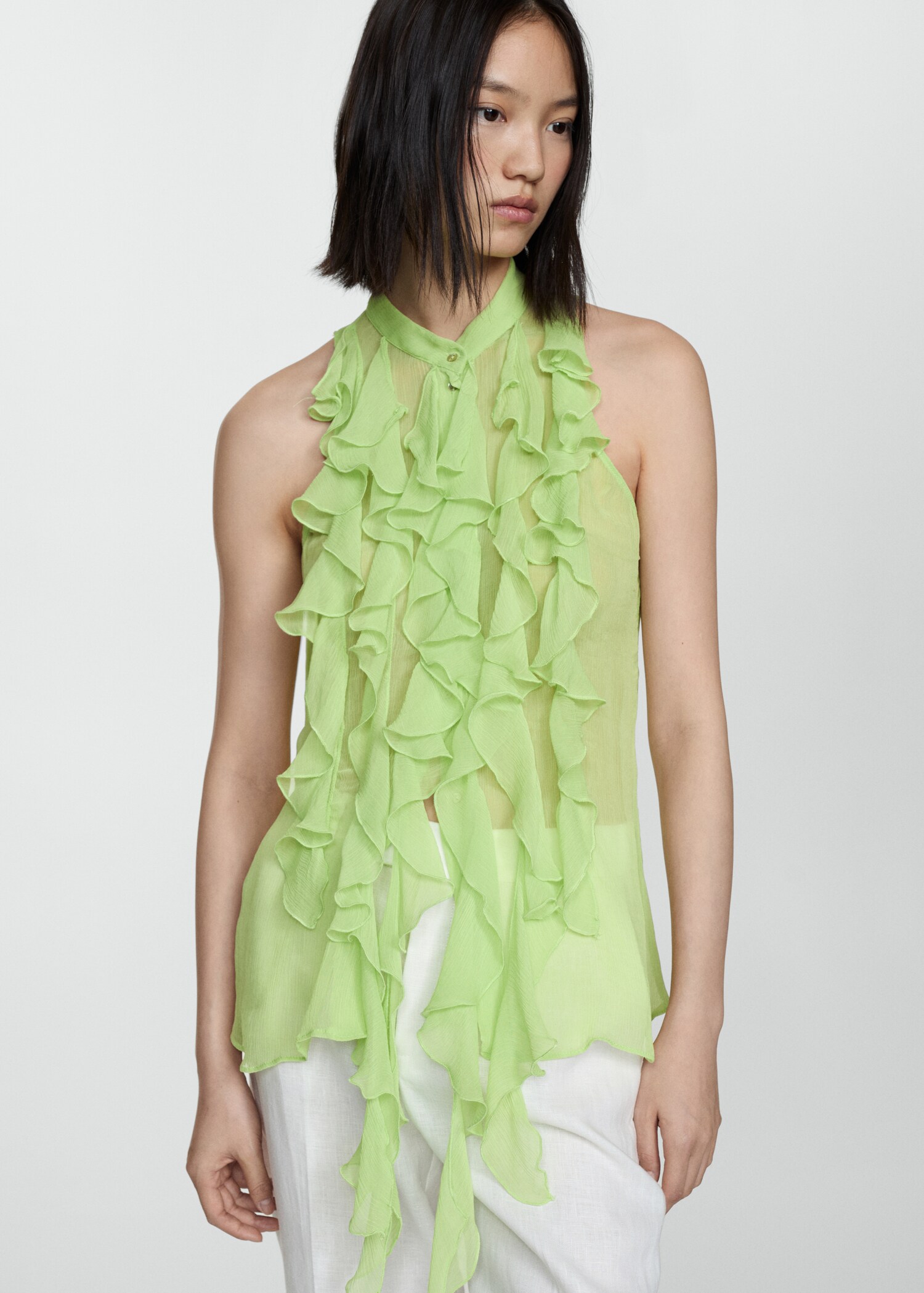 Semi-transparent ruffled blouse - Women | MANGO USA