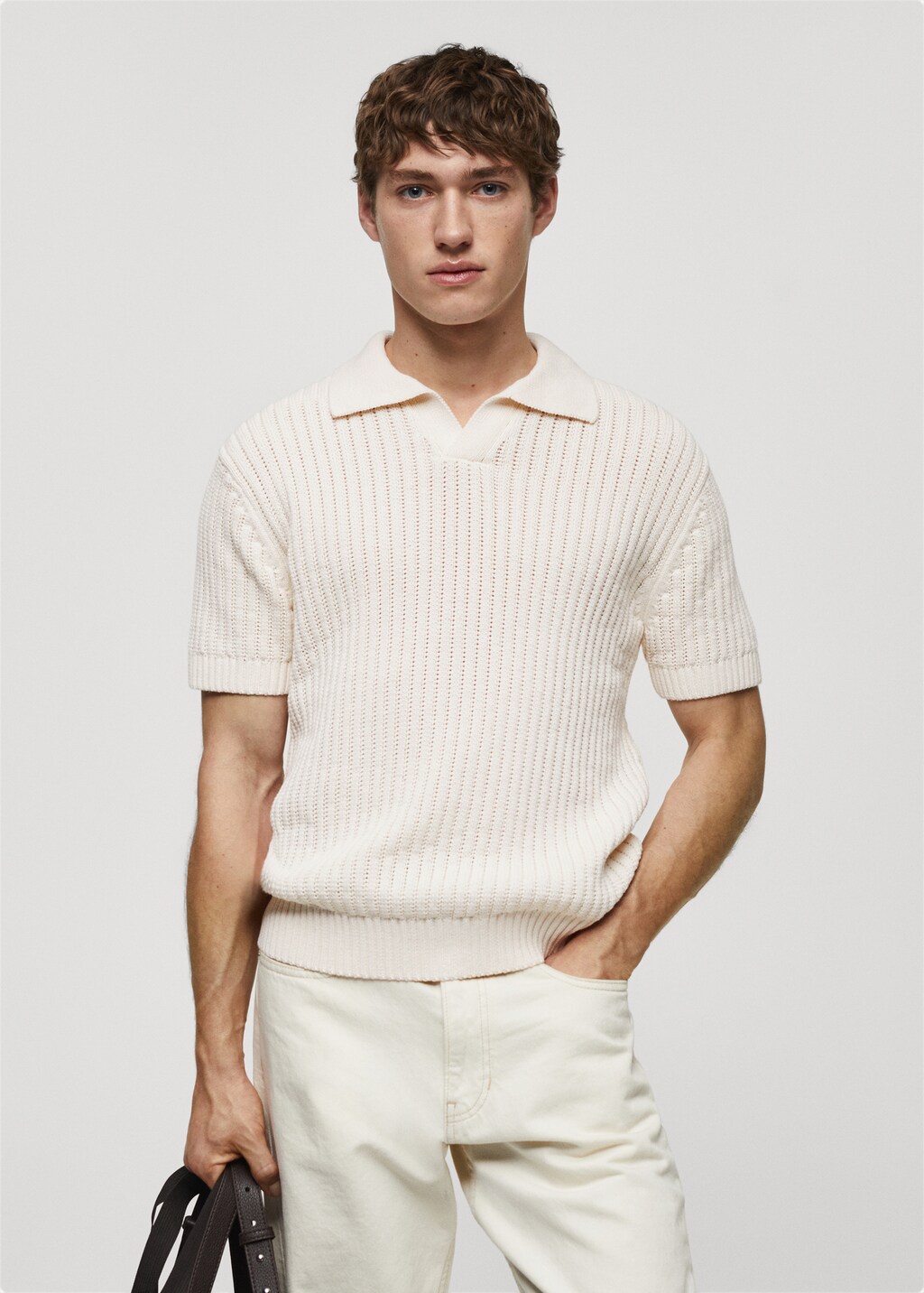 Openwork cotton knitte polo shirt - Man | MANGO USA