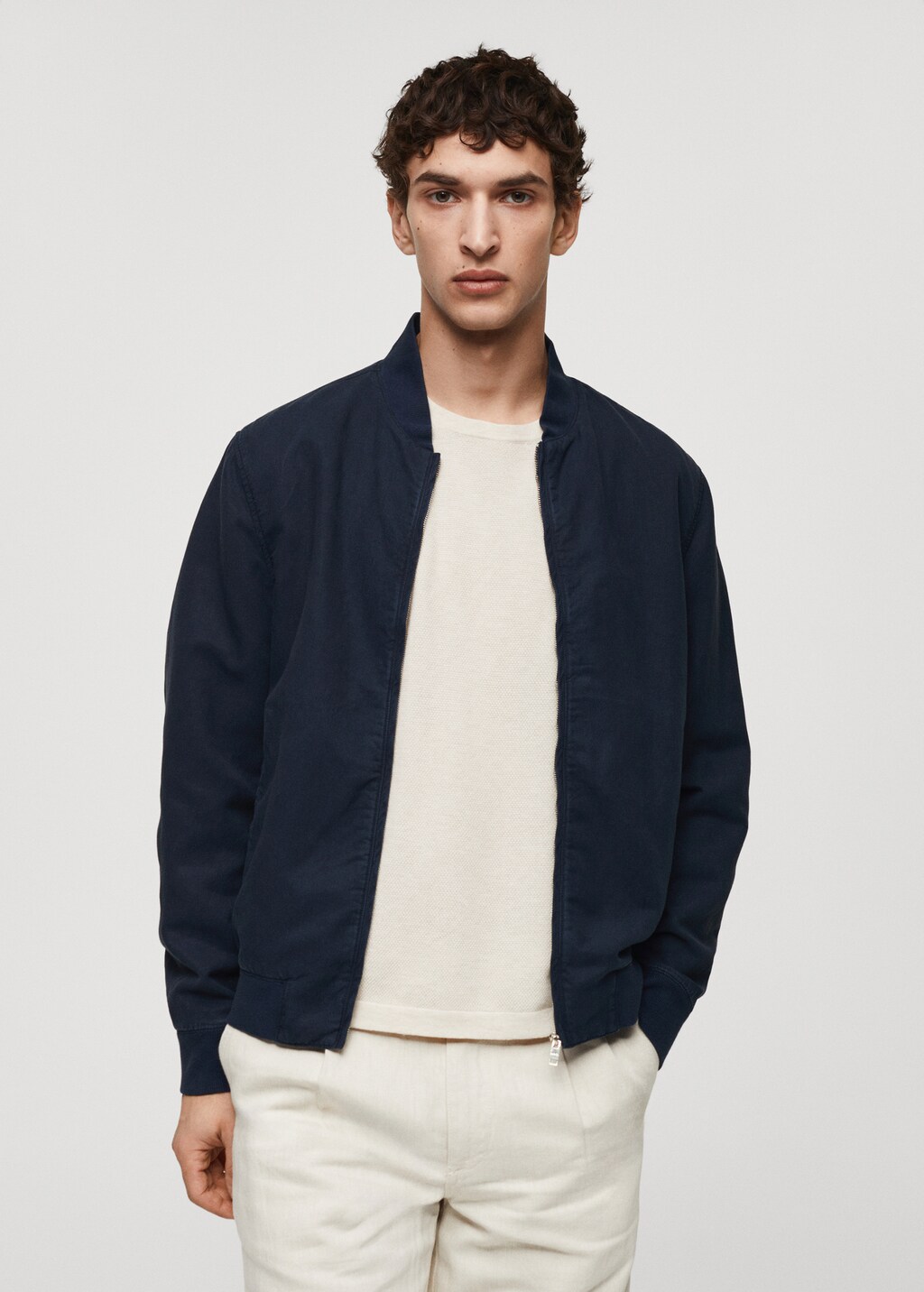 Linen lyocell bomber jacket - Men | MANGO USA