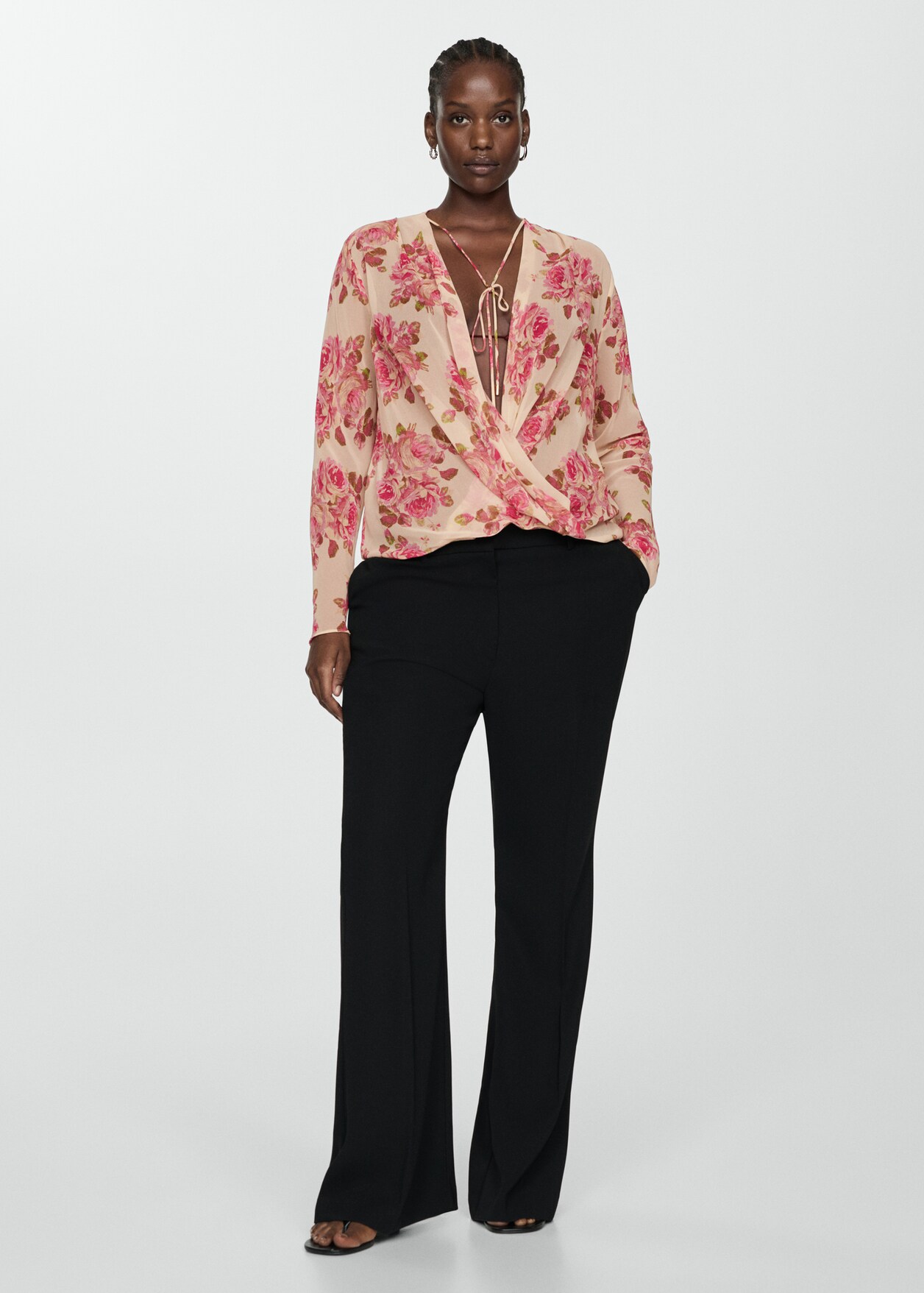 Floral Print Crossover Blouse