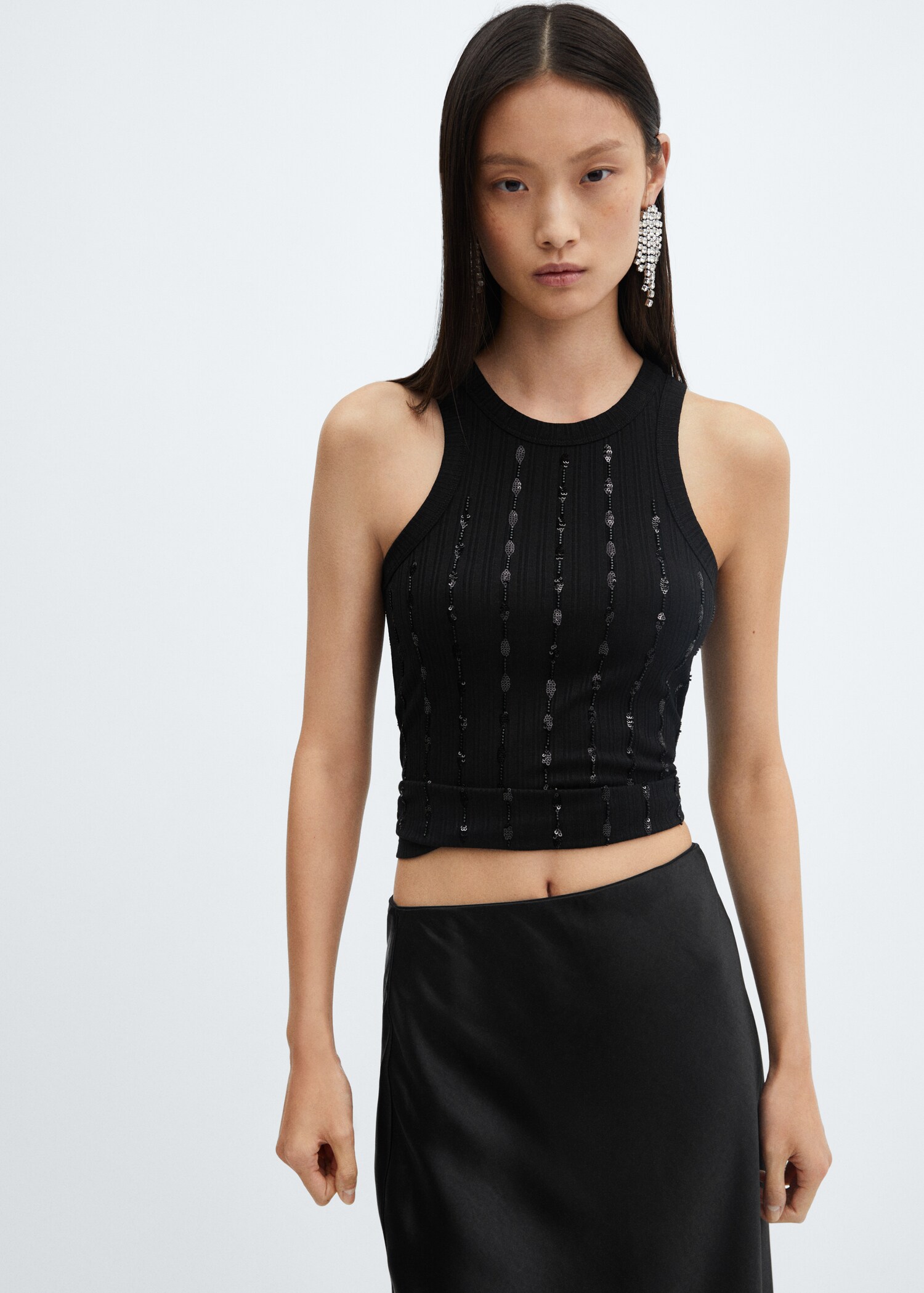 Sequin embroidered knit top - Woman | MANGO USA