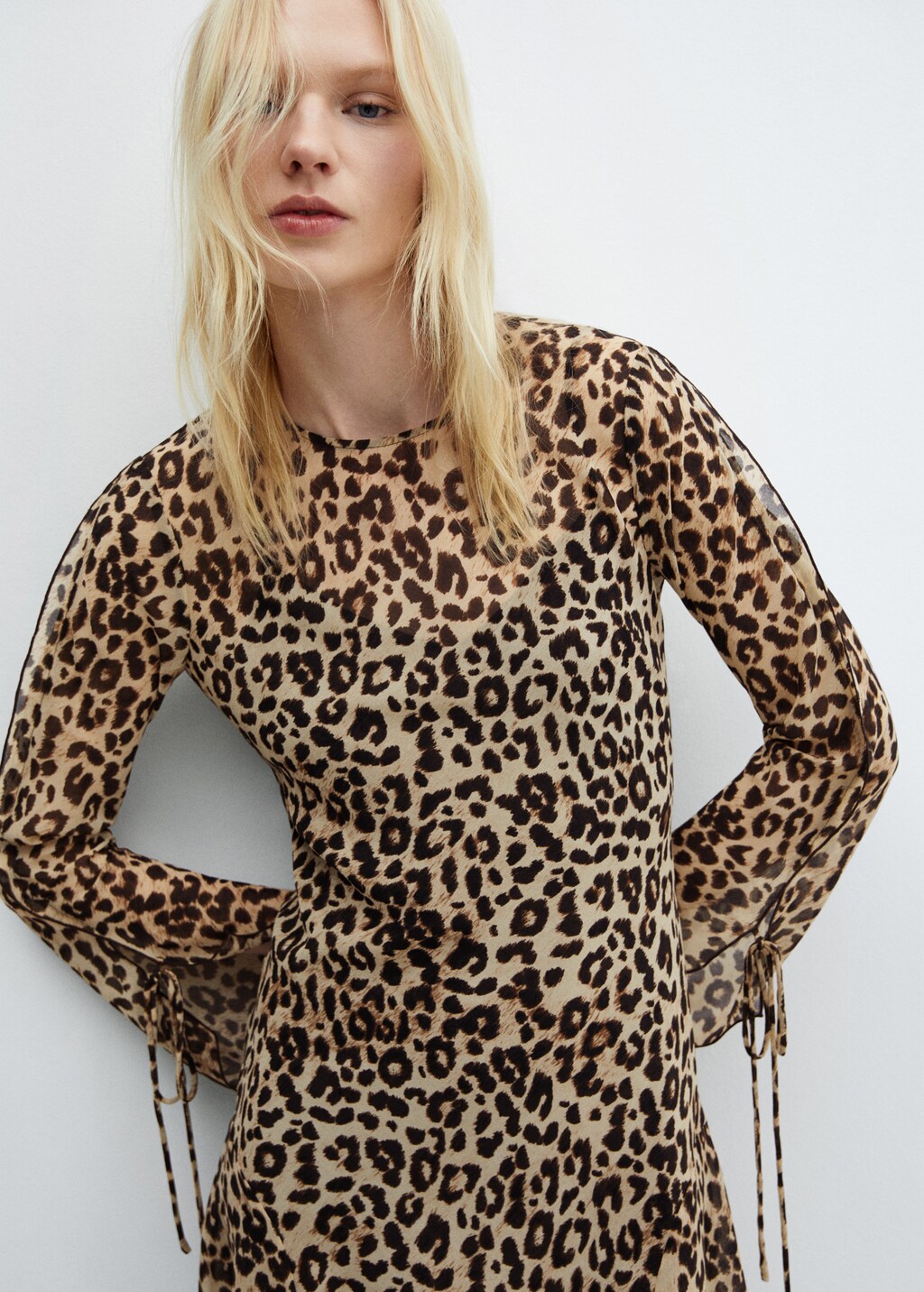 Flared-sleeve leopard-print dress - Woman | MANGO United Kingdom