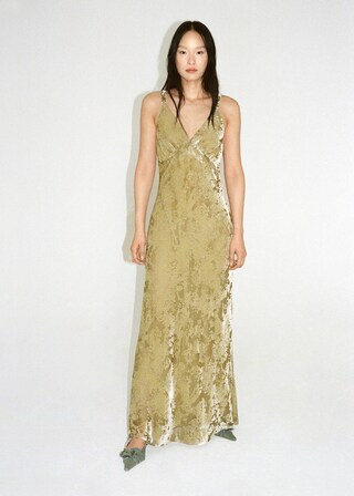 Long dress with velvet details - Woman | MANGO USA