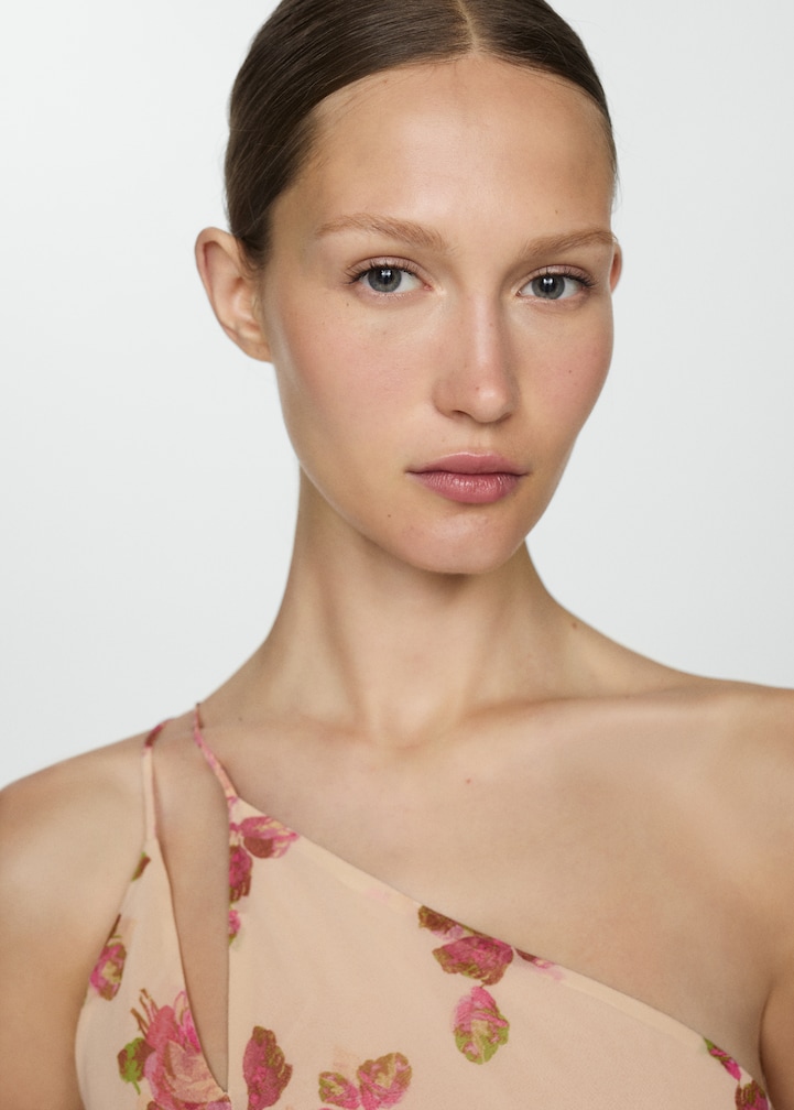 Asymmetrical Floral Dress Woman Mango Usa