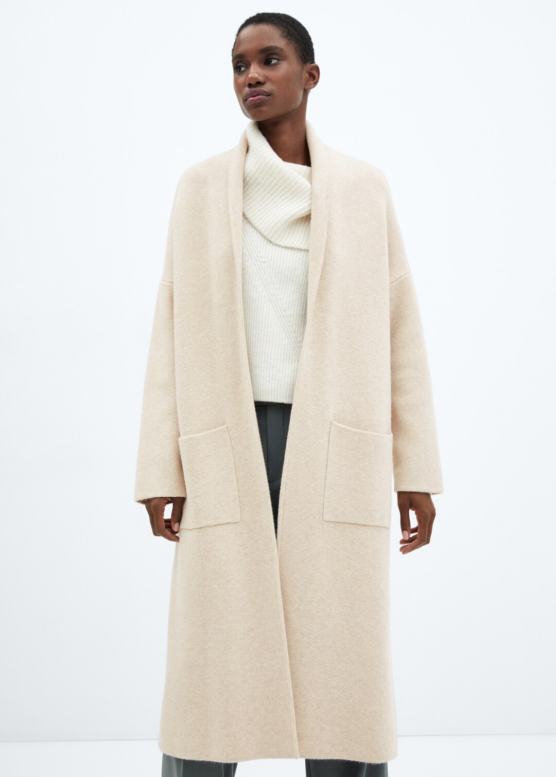 Oversized knitted coat with pockets - Women | MANGO USA