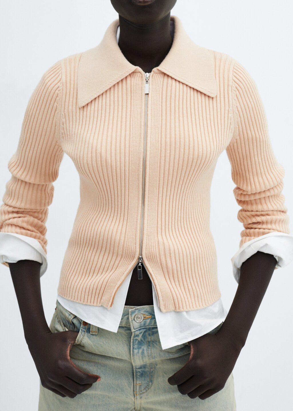 Ribbed cardigan with zip