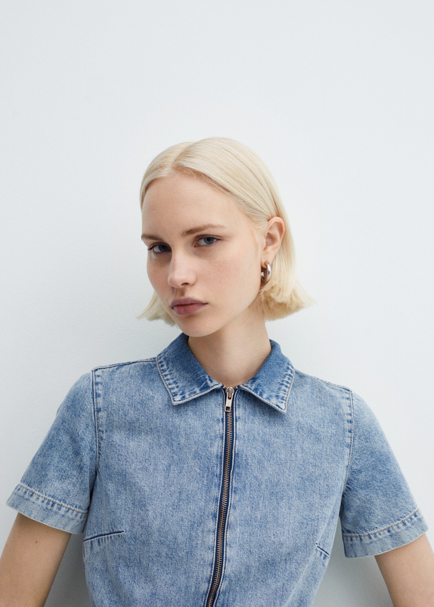 Short Sleeved Denim Jumpsuit Woman Mango Usa