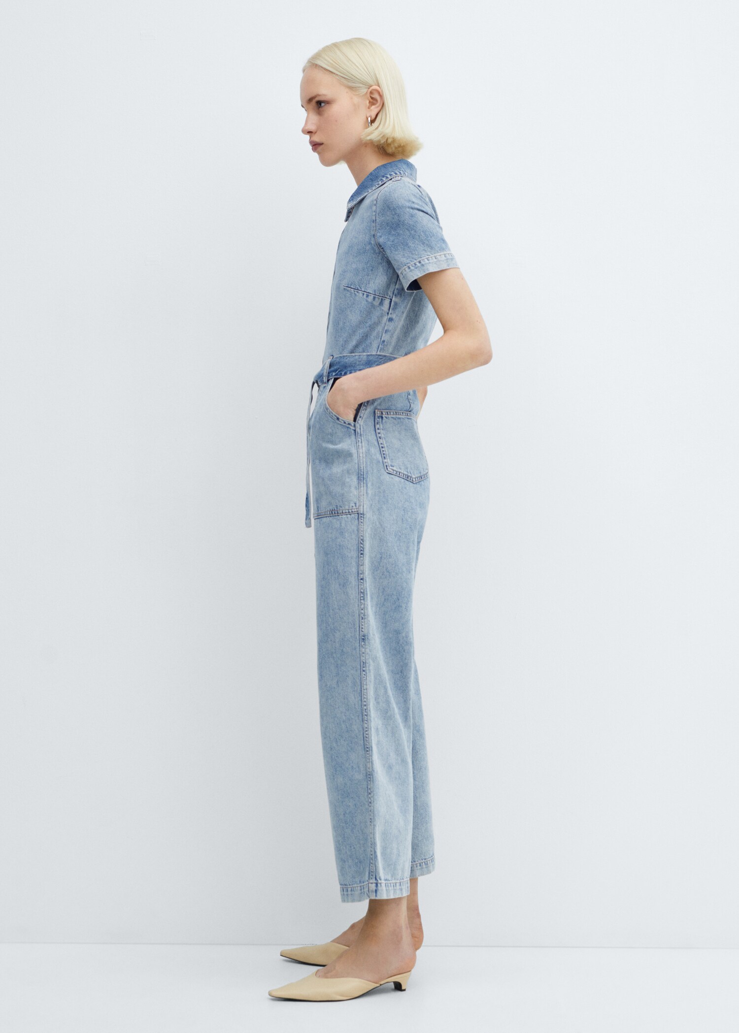 Short Sleeved Denim Jumpsuit
