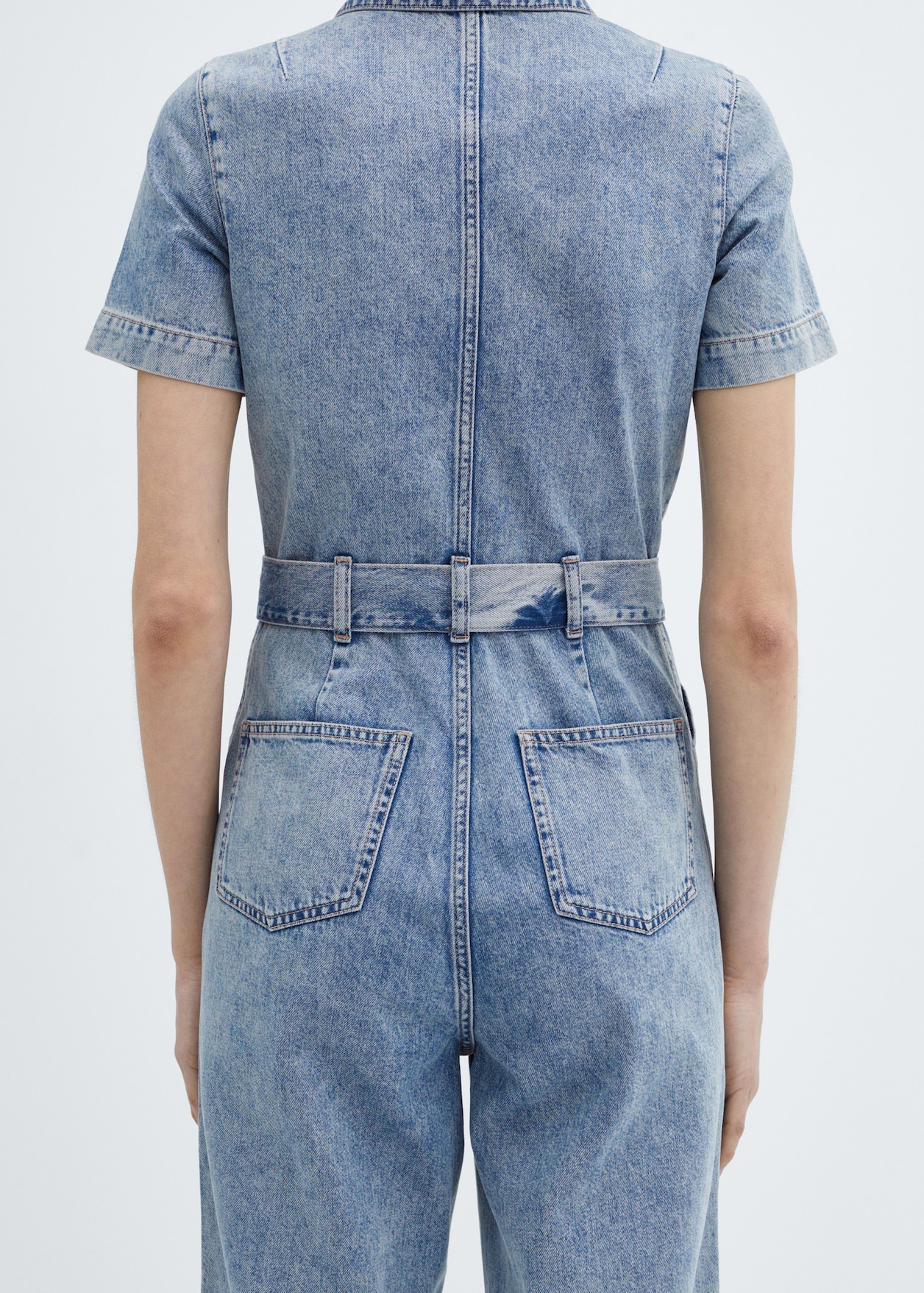 Short Sleeved Denim Jumpsuit