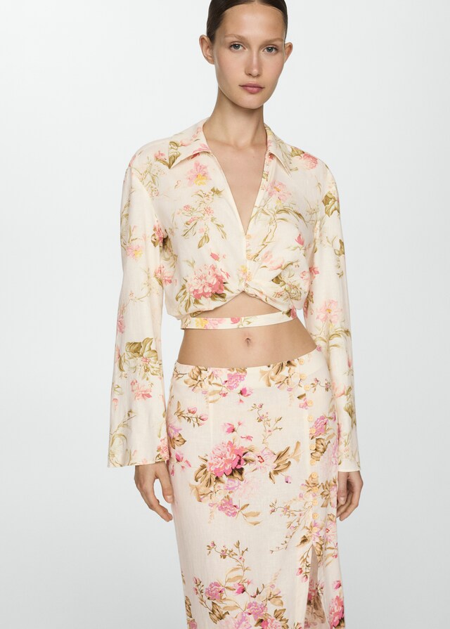 Linen skirt with slit - Woman | MANGO USA