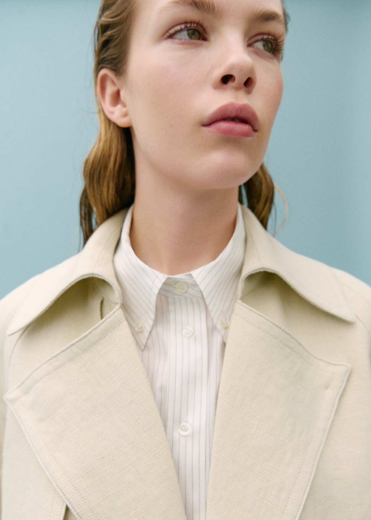 100% linen cropped trench coat
