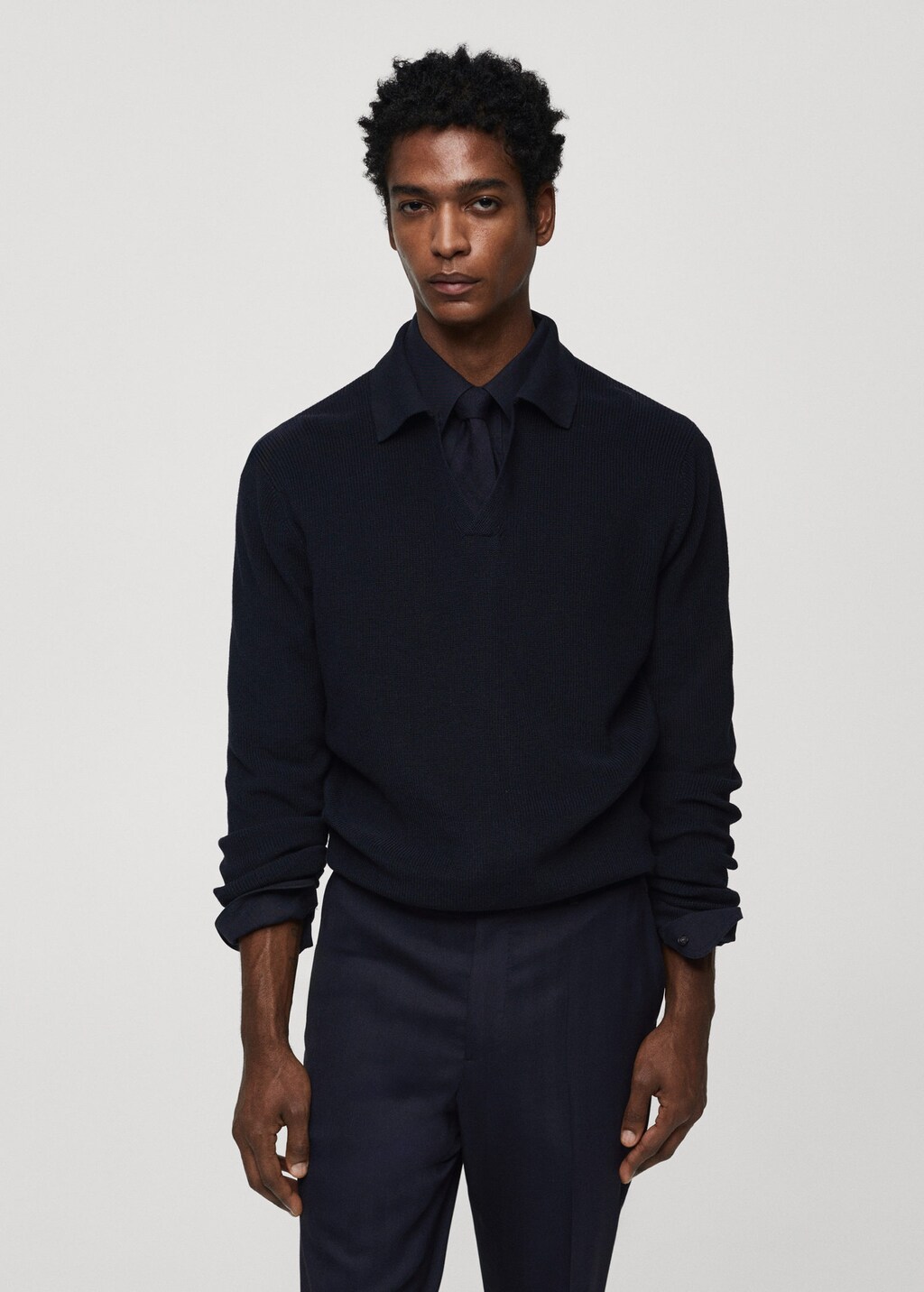 Ribbed knit polo shirt | MANGO