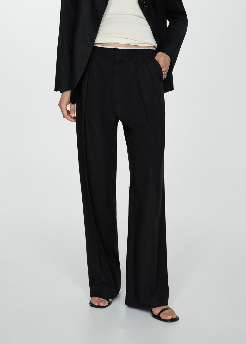 Contrast-trim pleated trousers