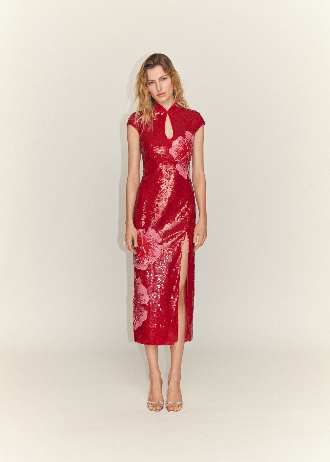 Dress with sequinned flower design - Women | MANGO USA