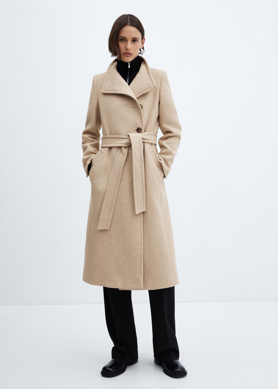 Belted Manteco wool coat - Women | MANGO USA