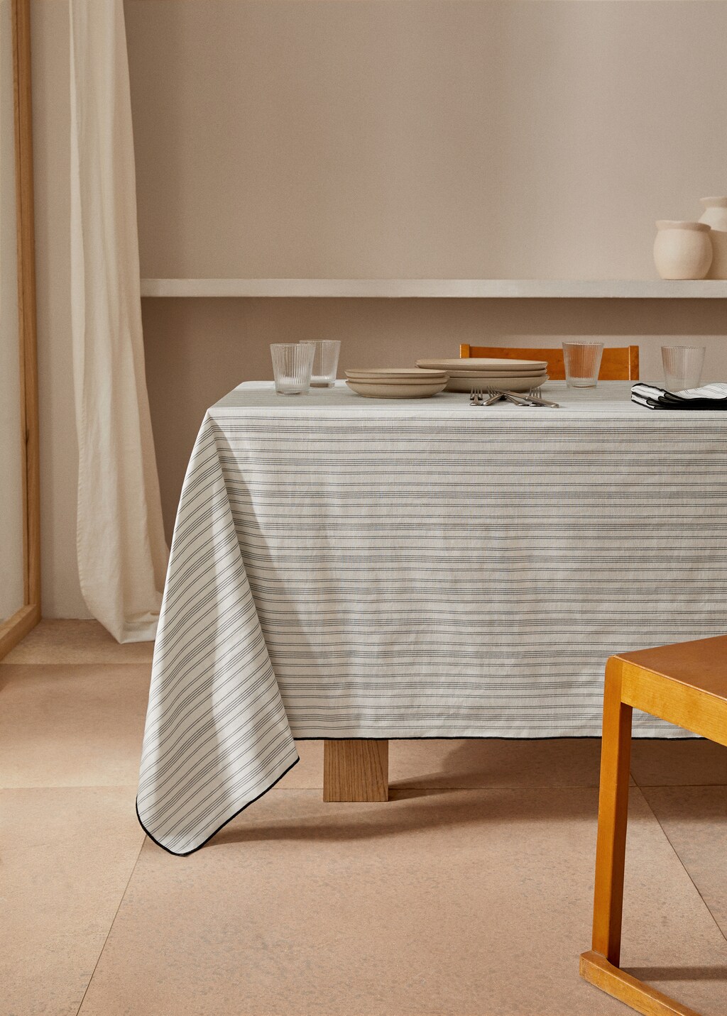 Striped cotton linen tablecloth with trim 170x250cm - Home | MANGO ...