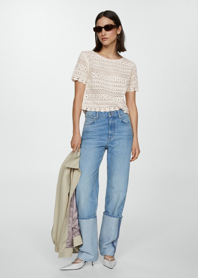 Knitted jumper with openwork details - Women | MANGO USA