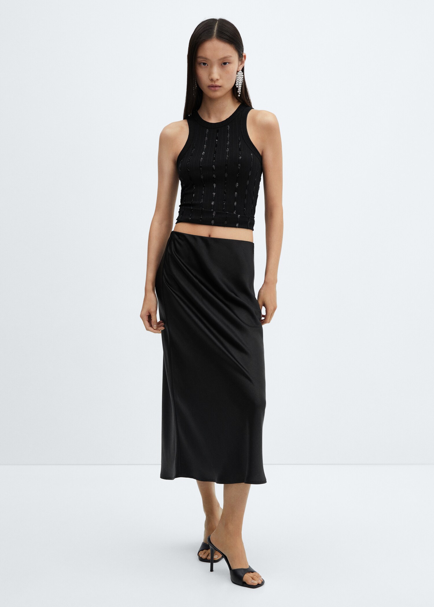 Sequin embroidered knit top - Woman | MANGO USA