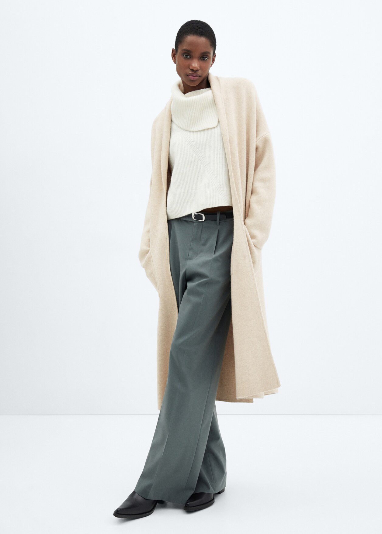 Oversized knitted coat with pockets - Women | MANGO USA