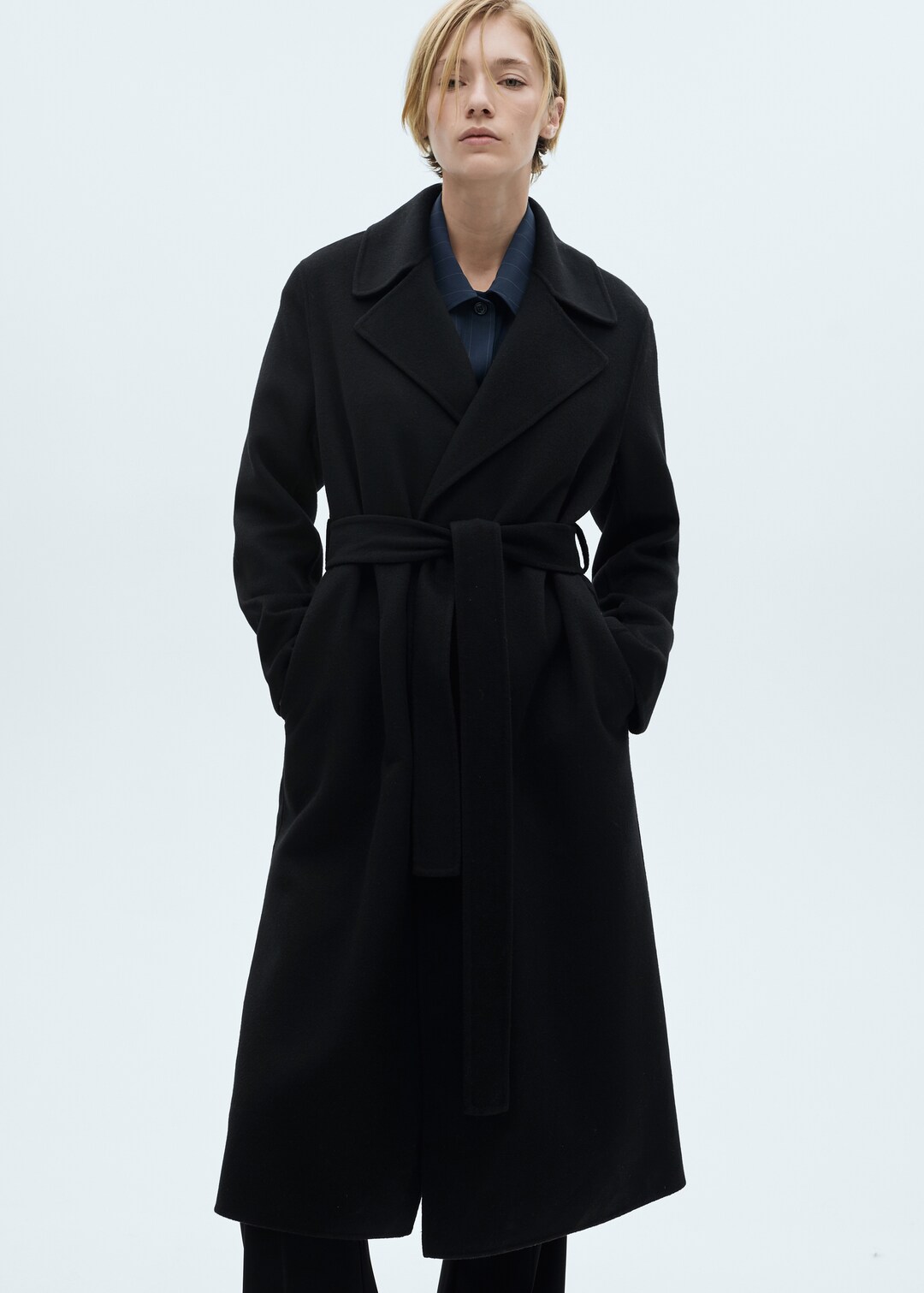 Wool coat with handmade belt - Women | MANGO USA
