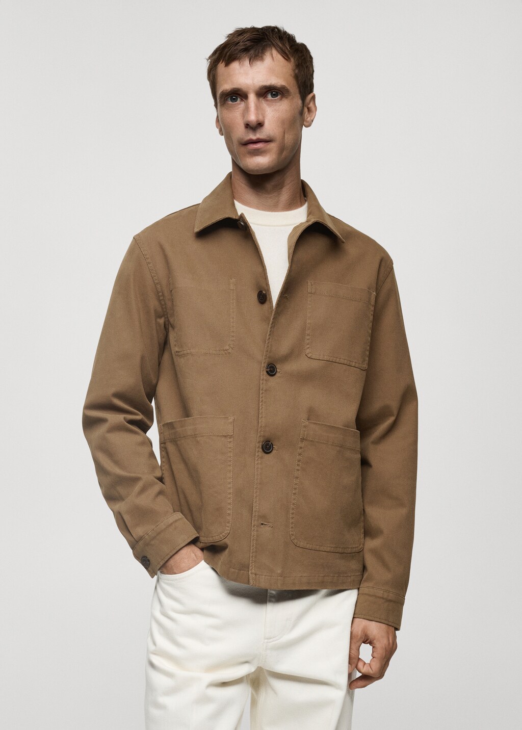 Twill Cotton Overshirt With Pockets Men Mng Australia