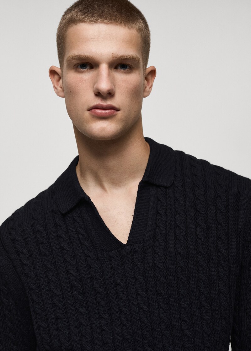 Medium Braided Knit Polo Sweater Men Mango Usa