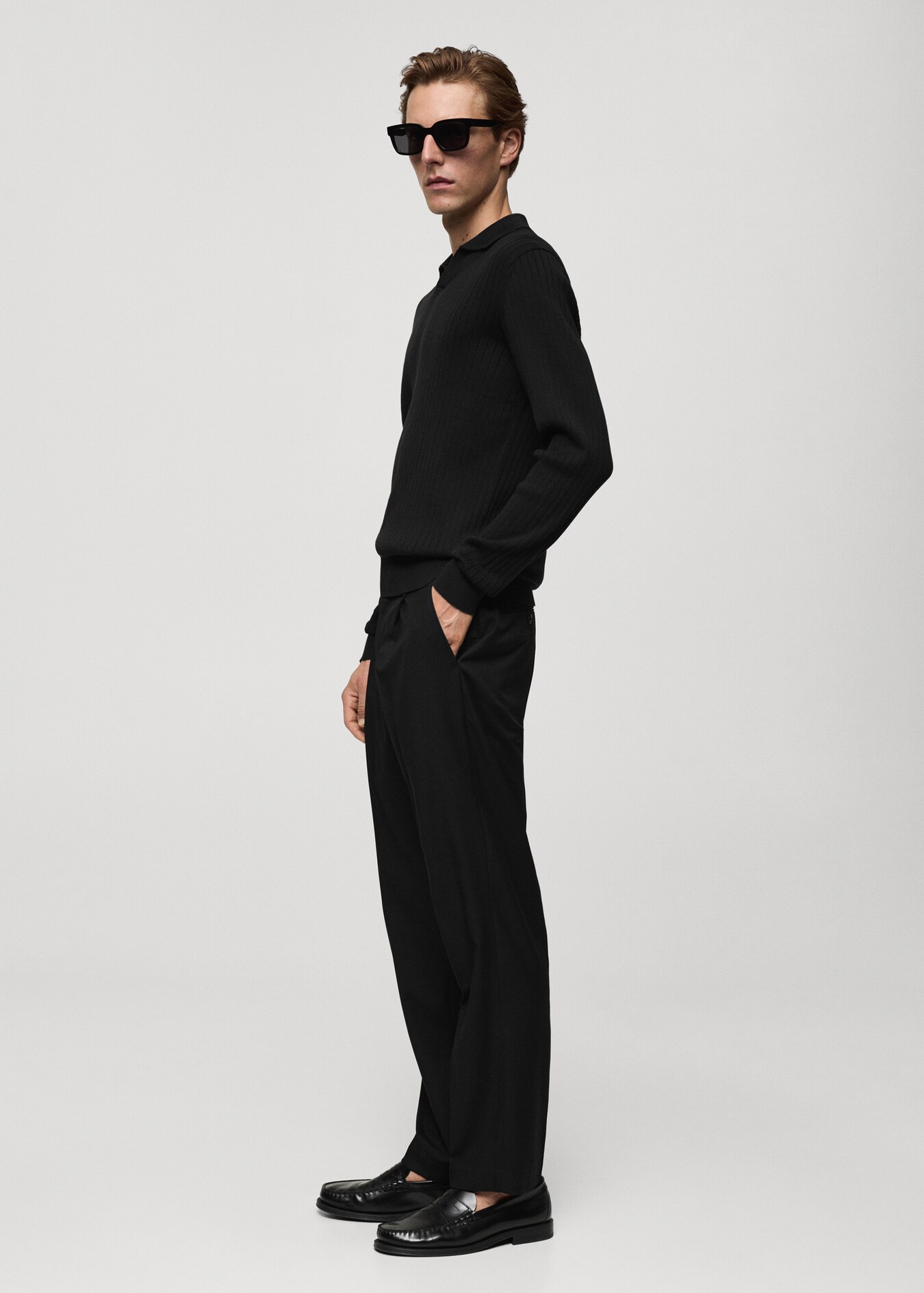 Fine Rib Knit Polo Sweater Men Mango Usa
