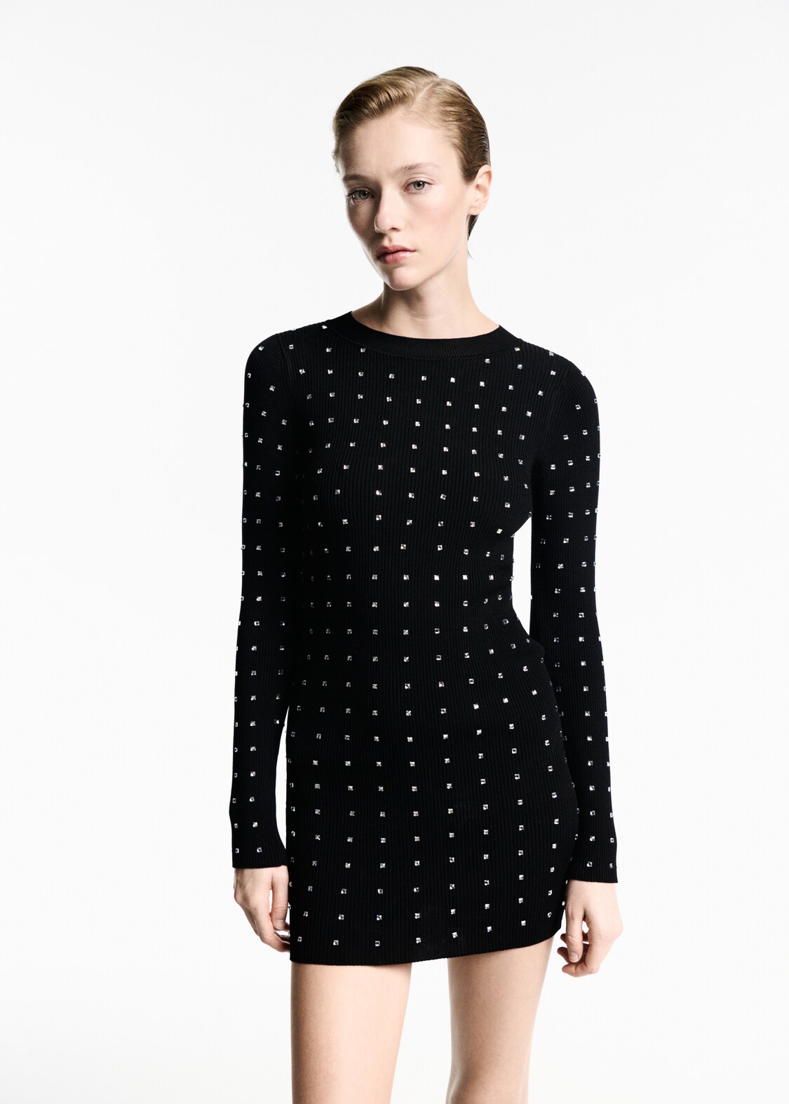 Knitted dress with rhinestone detail - Women | MANGO USA