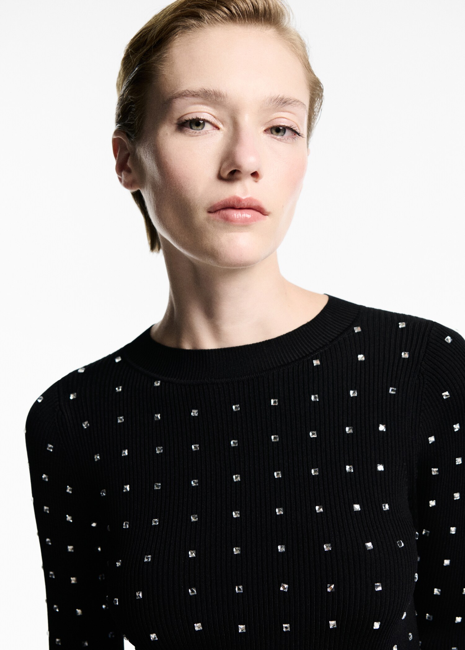 Knitted Dress With Rhinestone Detail Women MANGO USA Knitted Dress With Rhinestone Detail Women MANGO USA