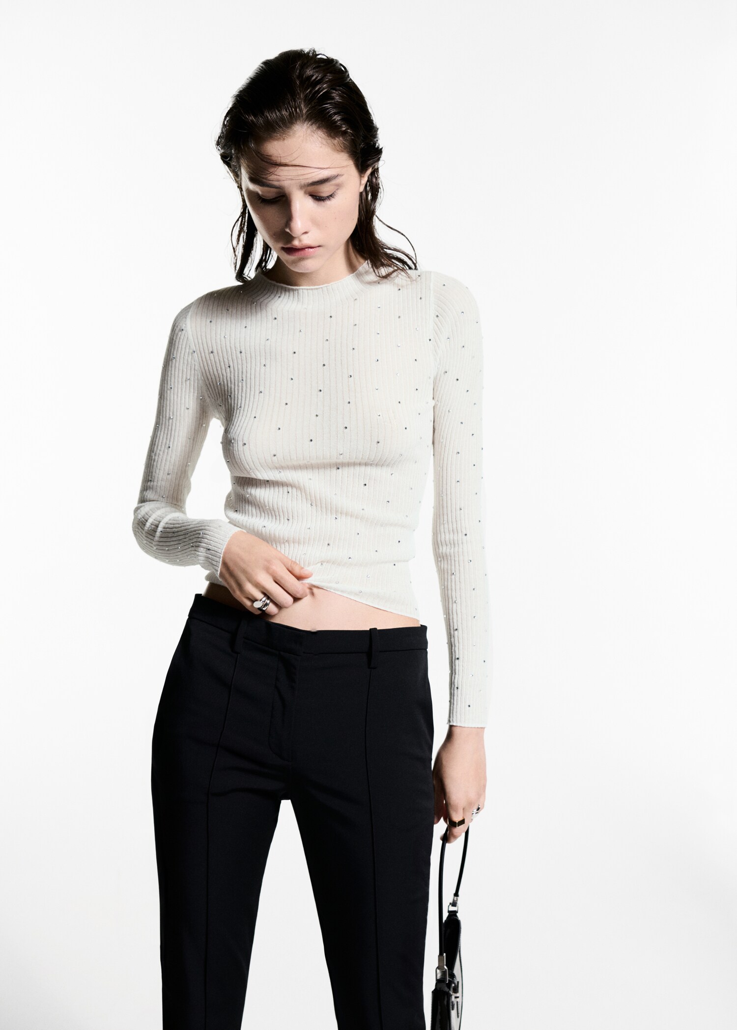 Rhinestone detail ribbed sweater - Women | MANGO USA