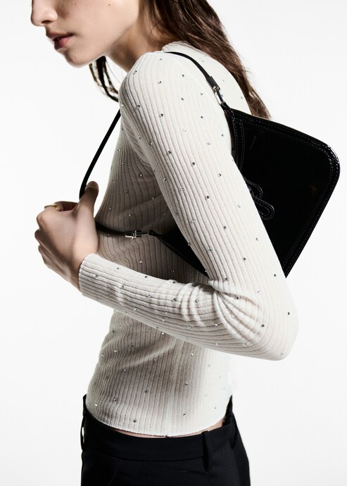 Rhinestone Detail Ribbed Sweater Women Mango Usa