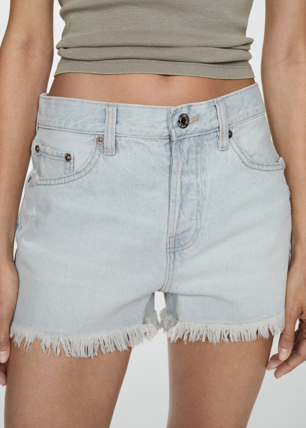 Denim shorts with frayed hem - Women | MANGO USA