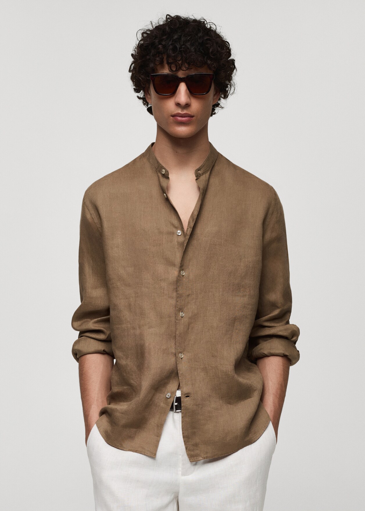 100% linen Mao collar shirt - Men | MANGO USA
