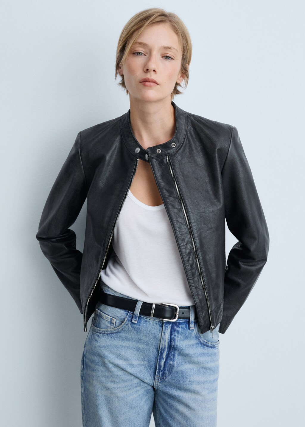 100% leather jacket - Woman | MANGO Kuwait