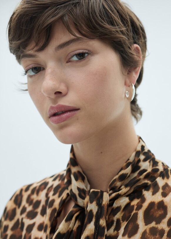 Leopard Print Blouse With Collar And Bow Women Mango Usa